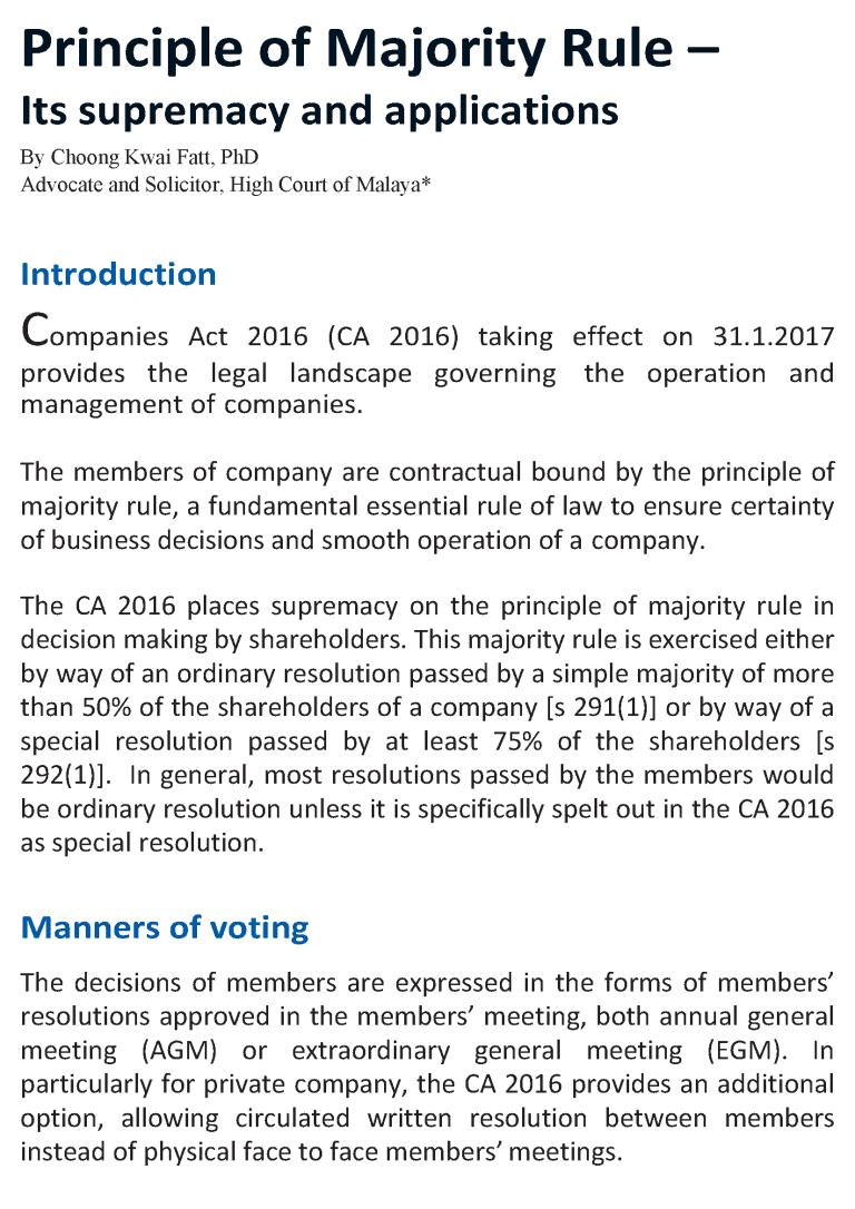 Principle of Majority Rule - Its supremacy and applications - 税醒讲堂 SMC ...